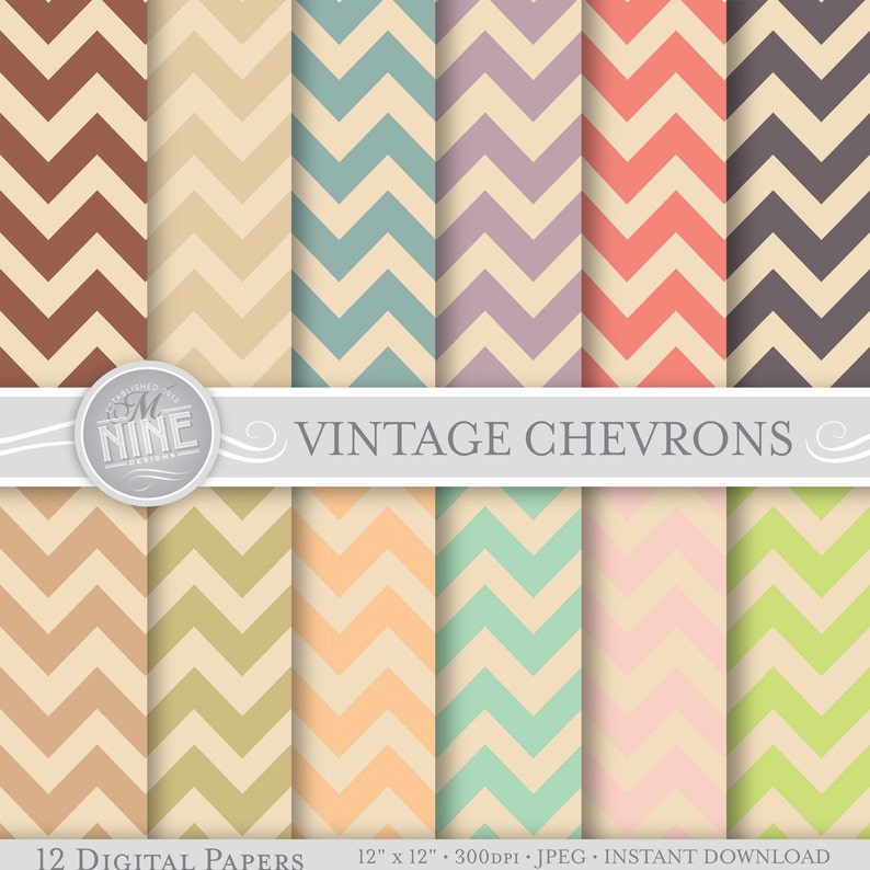 Chevron Digital Paper: VINTAGE CHEVRONS Printable Pattern - Etsy
