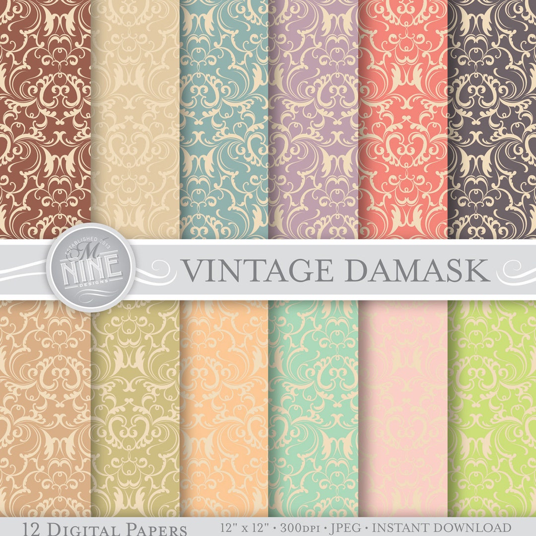 DAMASK Digital Paper Jpg Svg Vintage Damask Pattern Downloads Instant ...