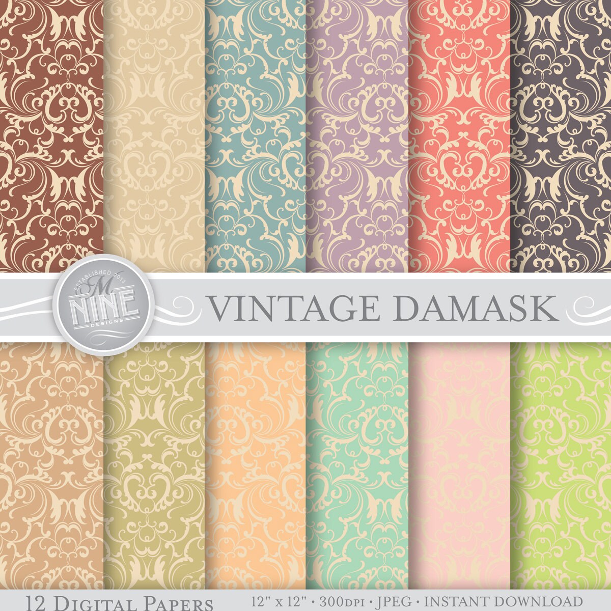 DAMASK Digital Paper Jpg Svg Vintage Damask Pattern - Etsy