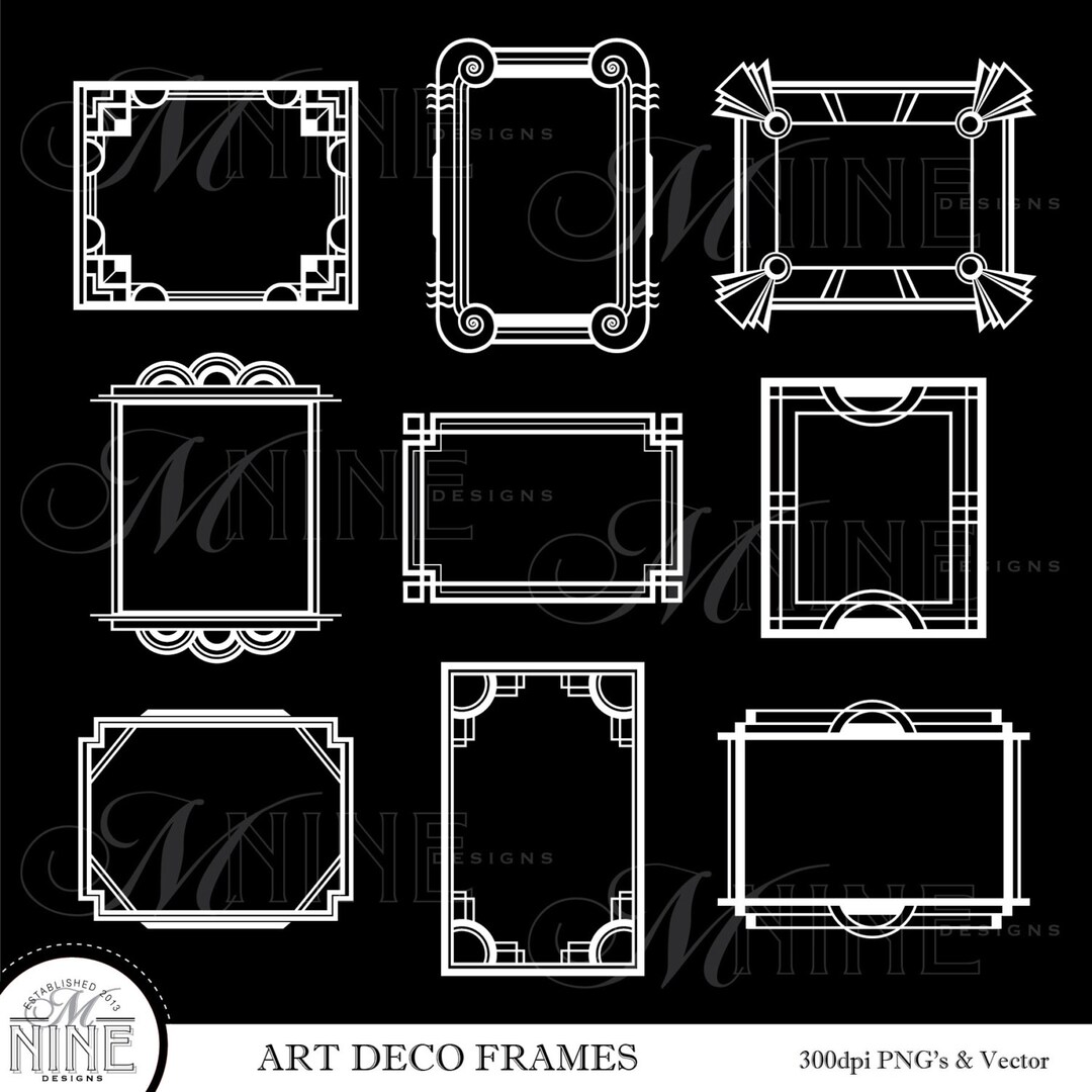 Frame Clip Art: White ART DECO Frames Clipart Digital Frame - Etsy
