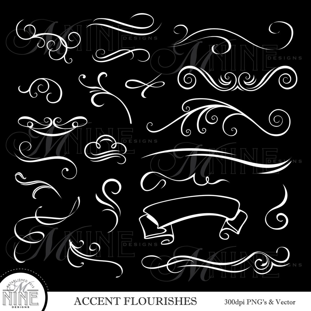 Digital Accent Flourishes Clipart Bundle, Wedding Art Downloads ...