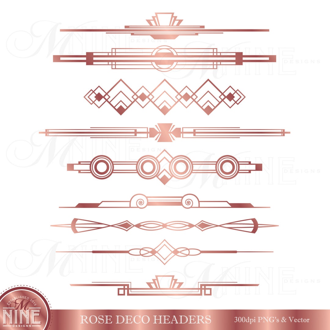 Rose Gold DECO HEADERS Clip Art / Art Deco Clipart / Rose Gold Art Deco ...