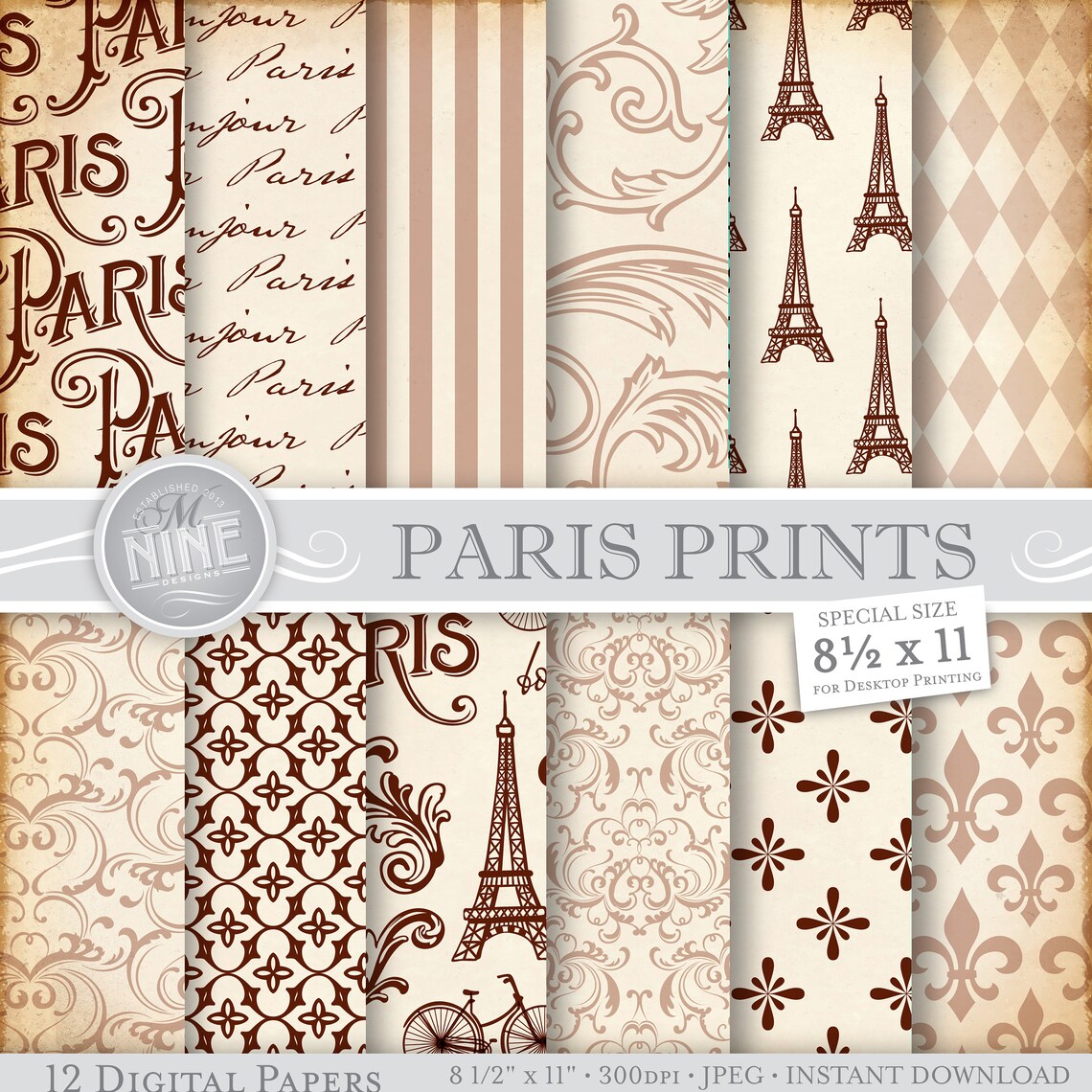 Paris Digital Paper / RUSTIC PARIS Patterns / 8 1/2 X 11 - Etsy