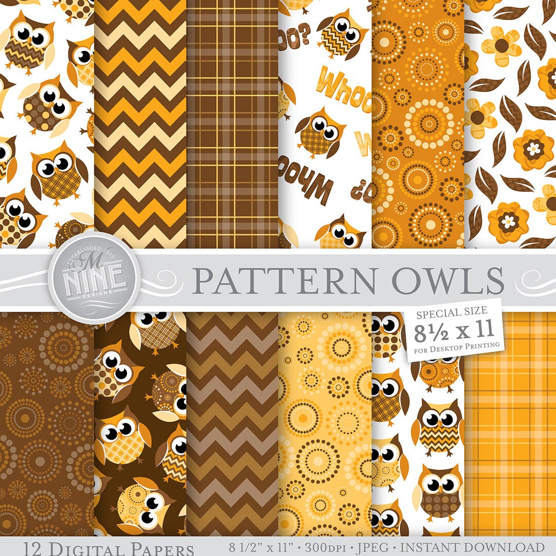 Fall Owls Digital Paper Bundle, Autumn Party Pattern Downloads, 8 1/2 X ...