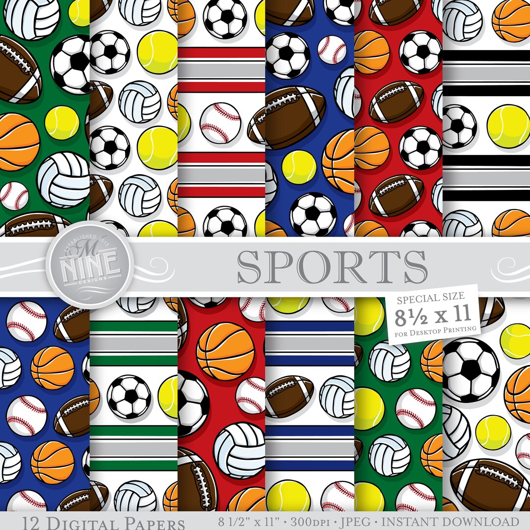 SPORTS Digital Paper Printables Digital Downloads Sports Theme Patterns ...