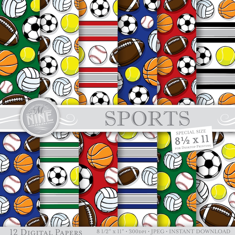 SPORTS Digital Paper Printables Digital Downloads Sports - Etsy