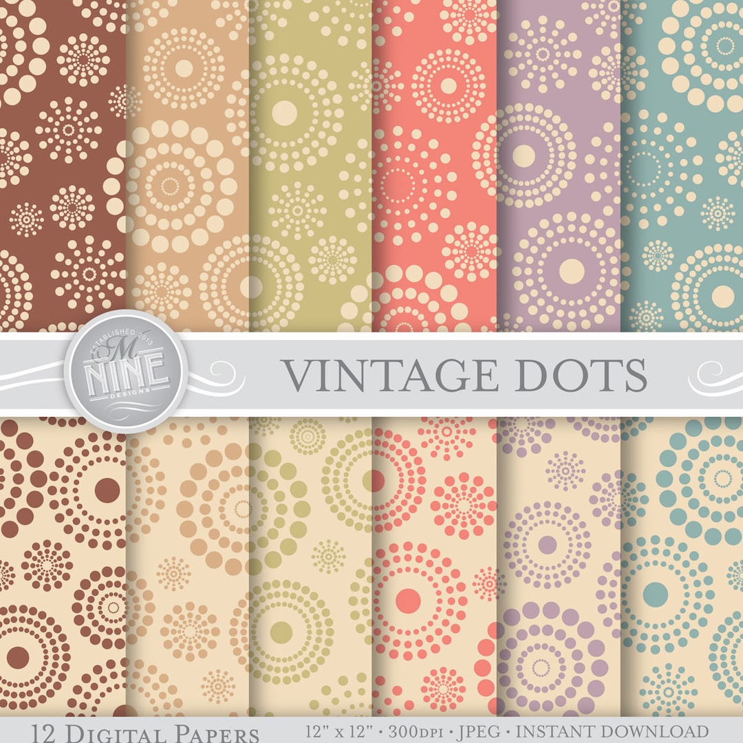 VINTAGE DOTS Pattern Digital Paper Pack SEAMLESS Pattern Prints ...