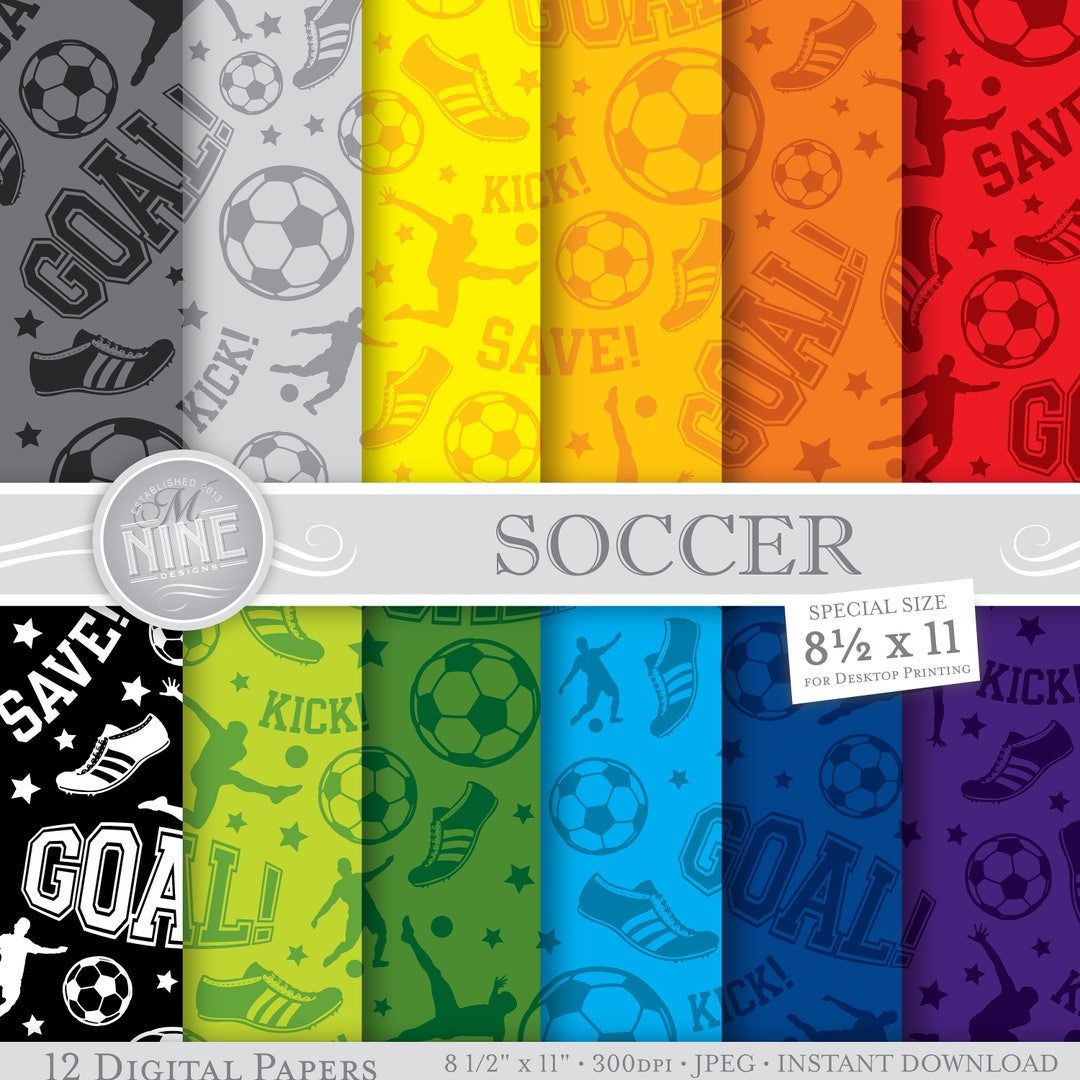 SOCCER PRINT Digital Paper / Multicolor Soccer Printables / 8 1/2 X 11 ...