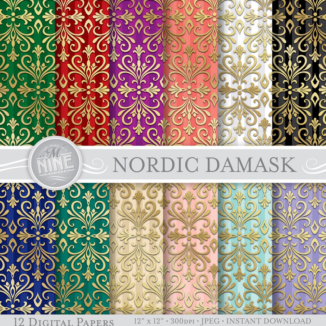 Damask Digital Paper: NORDIC DAMASK Printable Pattern Print, Damask ...