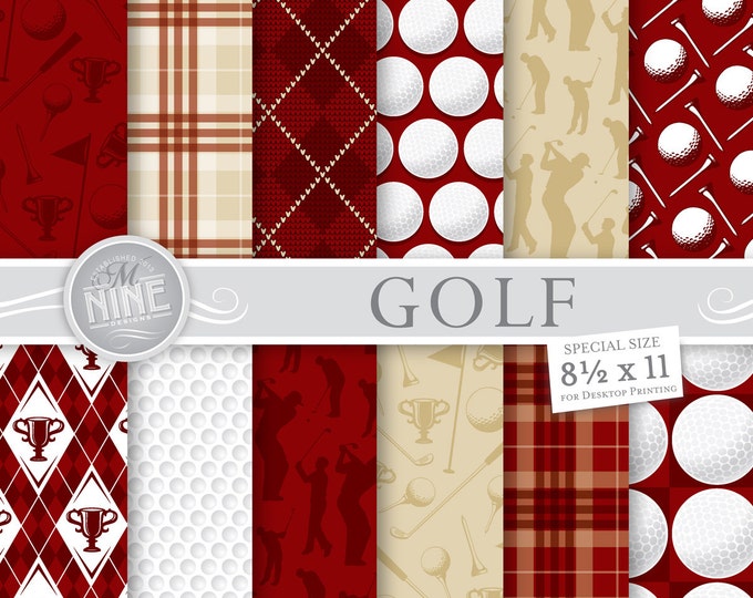 Golf Digital Paper: BURGUNDY GOLF Theme Printable Pattern - Etsy