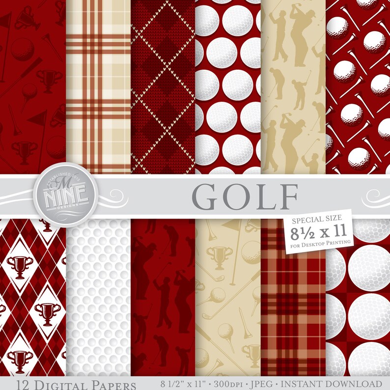 Golf Digital Paper: BURGUNDY GOLF Theme Printable Pattern - Etsy