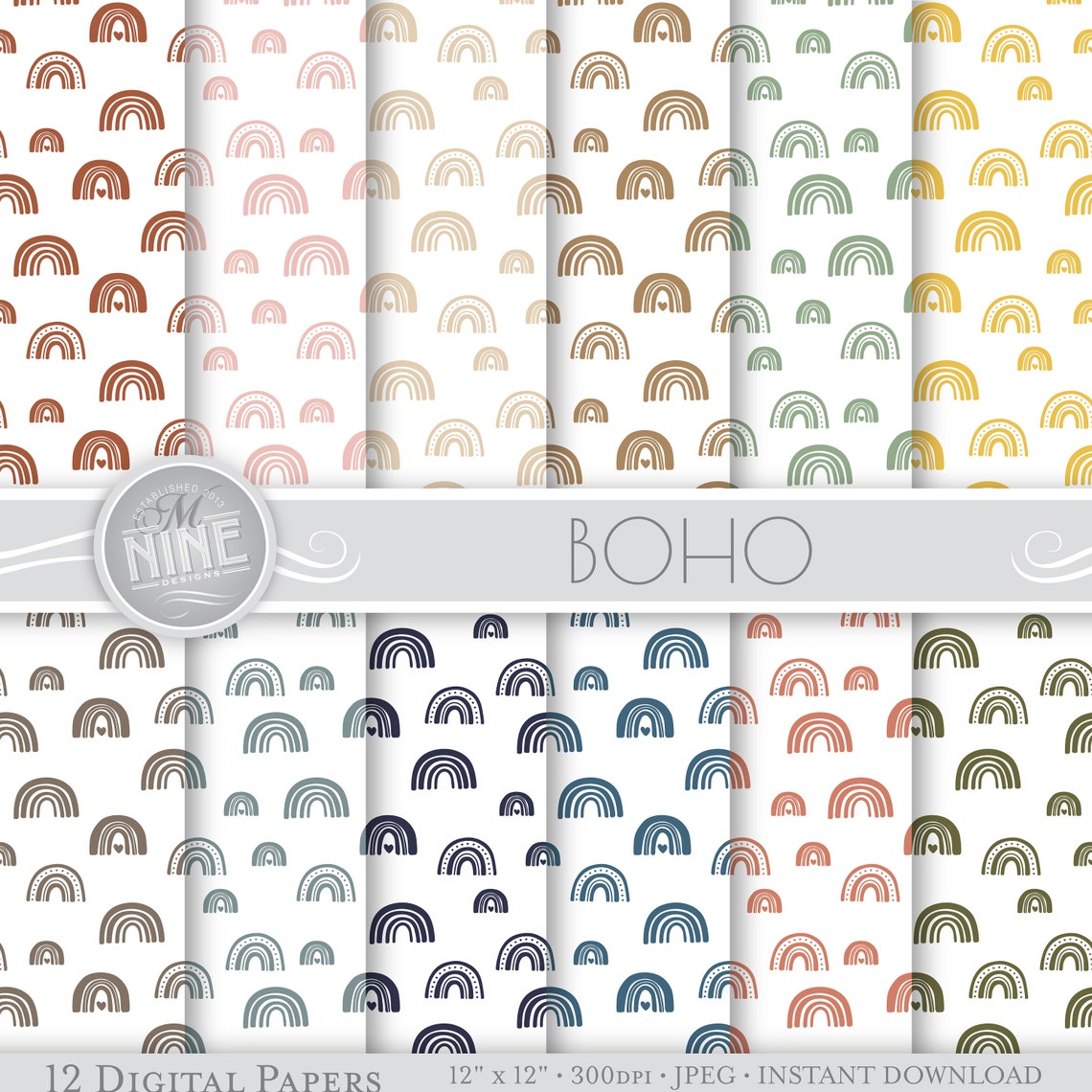 Boho Rainbows Digital Paper Boho Rainbows Seamless Digital - Etsy