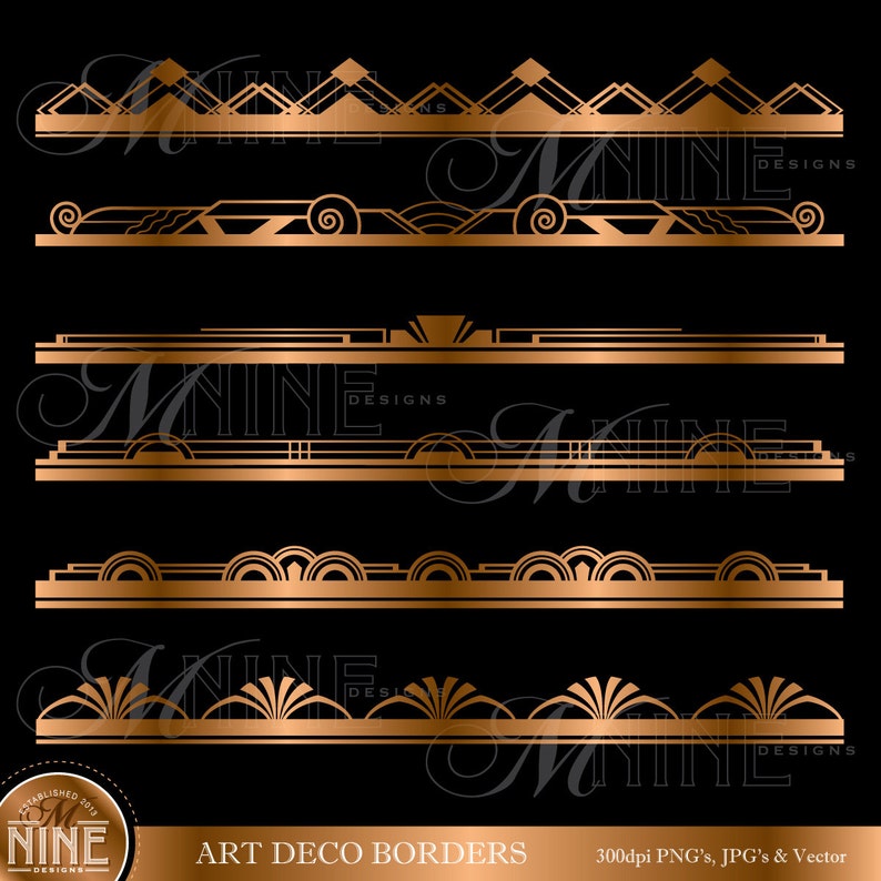 Bronze ART DECO Borders Metallic Style Design Elements Digital - Etsy