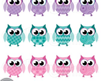 PATTERN OWLS Clip Art Digital Clipart Instant Download Pink - Etsy