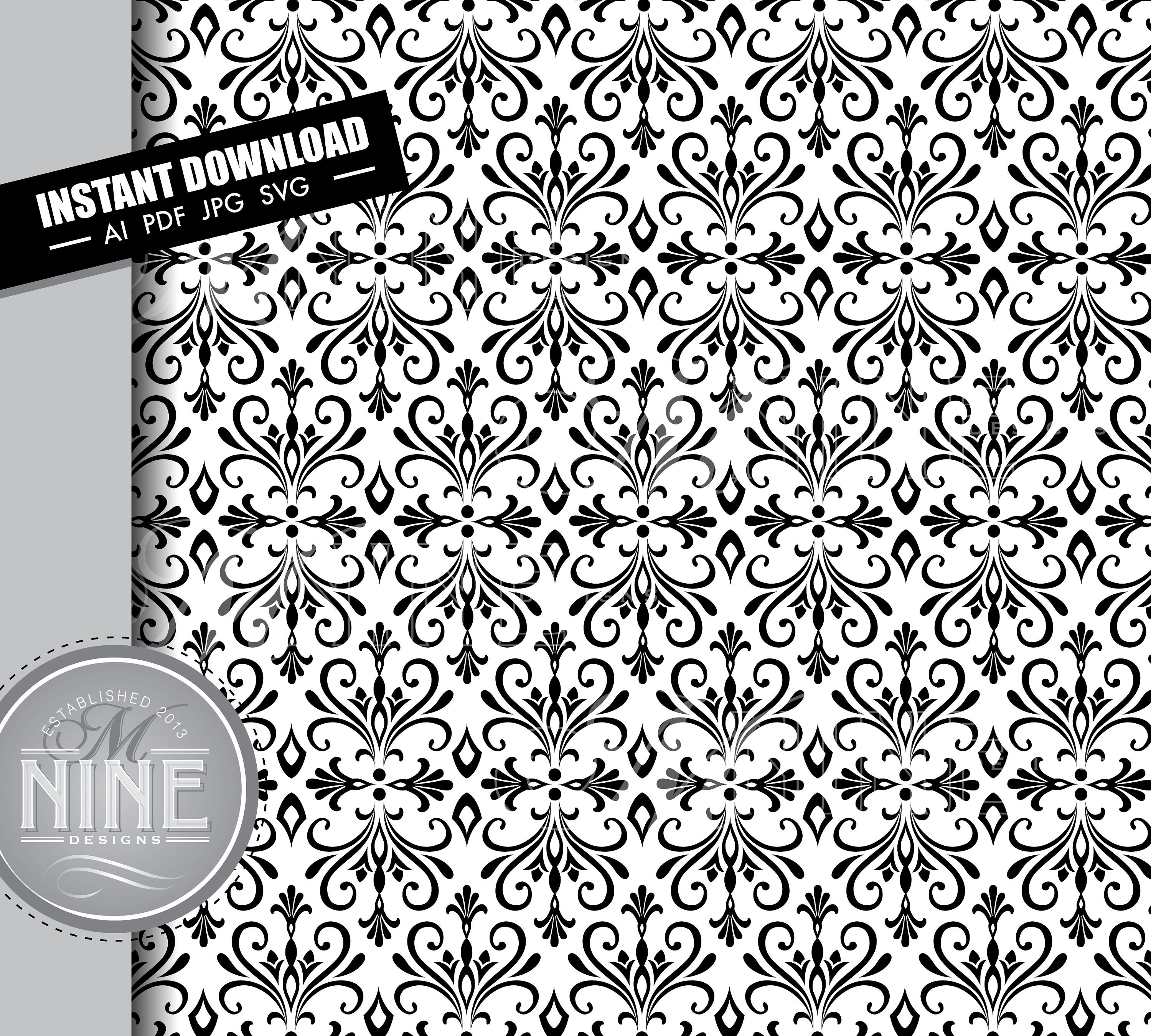 Damask Pattern Seamless Repeatable Damask Svg Pdf Jpg Vector | Etsy Damask Pattern Seamless Repeatable Damask Svg Pdf Jpg Vector | Etsy