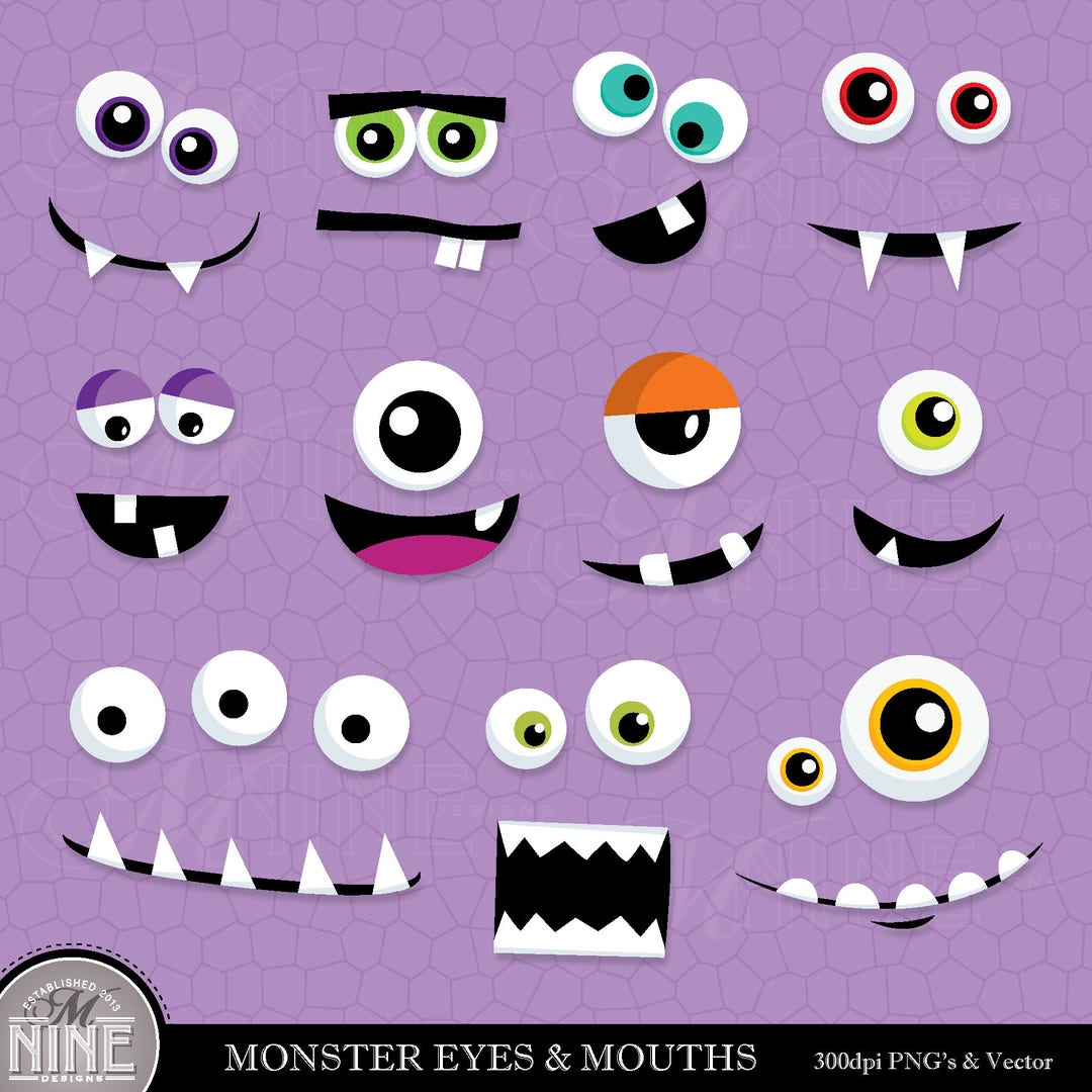 MONSTER EYES and MOUTHS Clip Art / Monster Faces Clipart Downloads ...