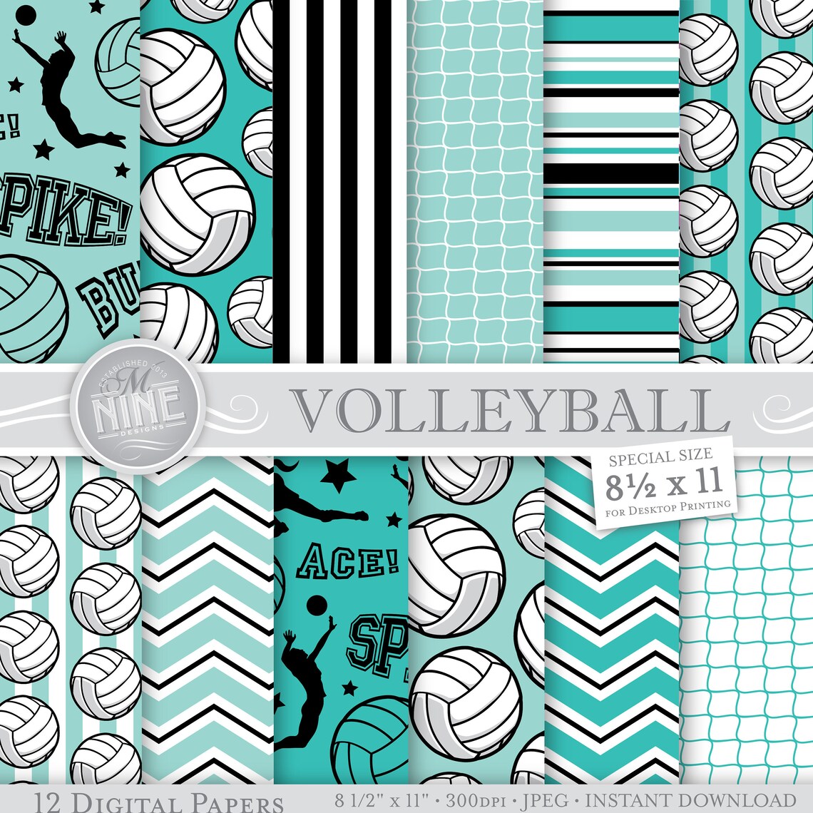 VOLLEYBALL Digital Paper Volleyball Party Printables - Etsy