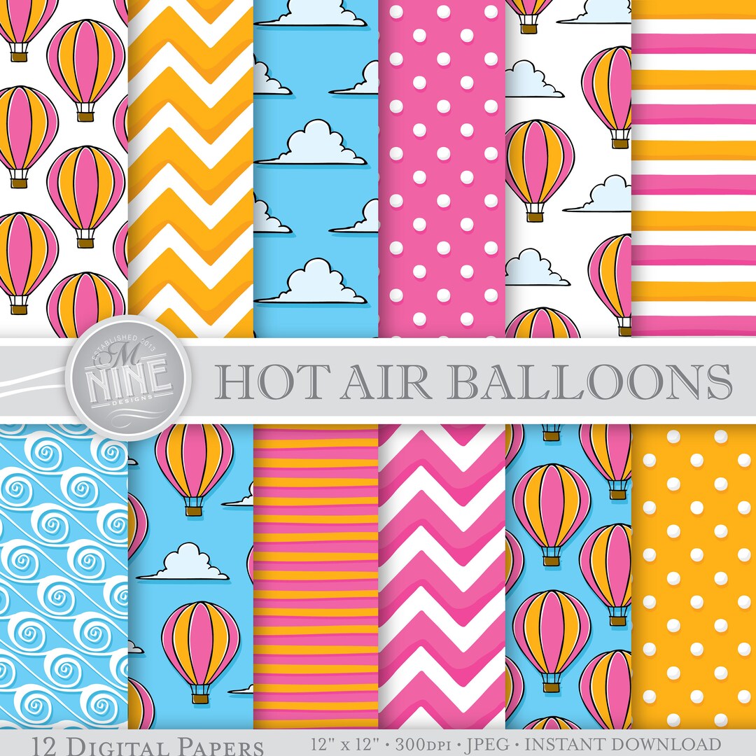 HOT AIR BALLOONS Digital Paper Printables Digital Downloads Balloon ...