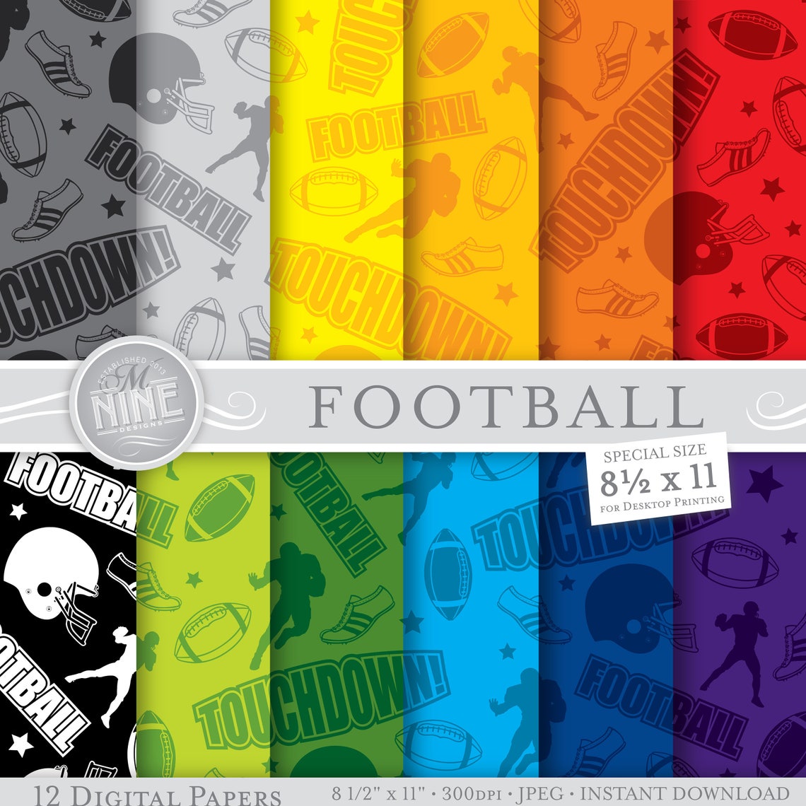 FOOTBALL PRINT Digital Paper / FOOTBALL Party Printables / 8 | Etsy