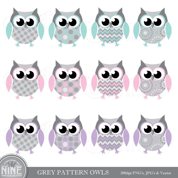 Pink And Grey Owl Clip Art