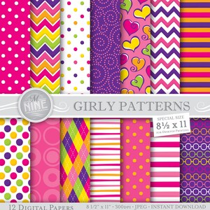 GIRLY PATTERNS Digital Paper Downloads / Digital Downloads / Pink ...
