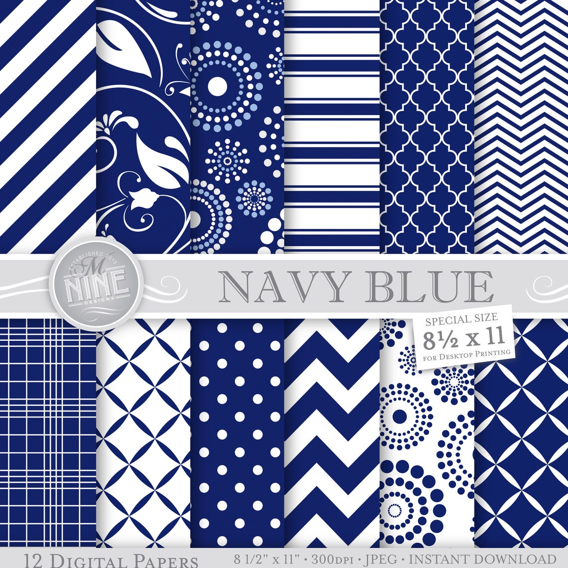 NAVY BLUE Digital Paper: Navy Blue Printable Pattern Print - Etsy