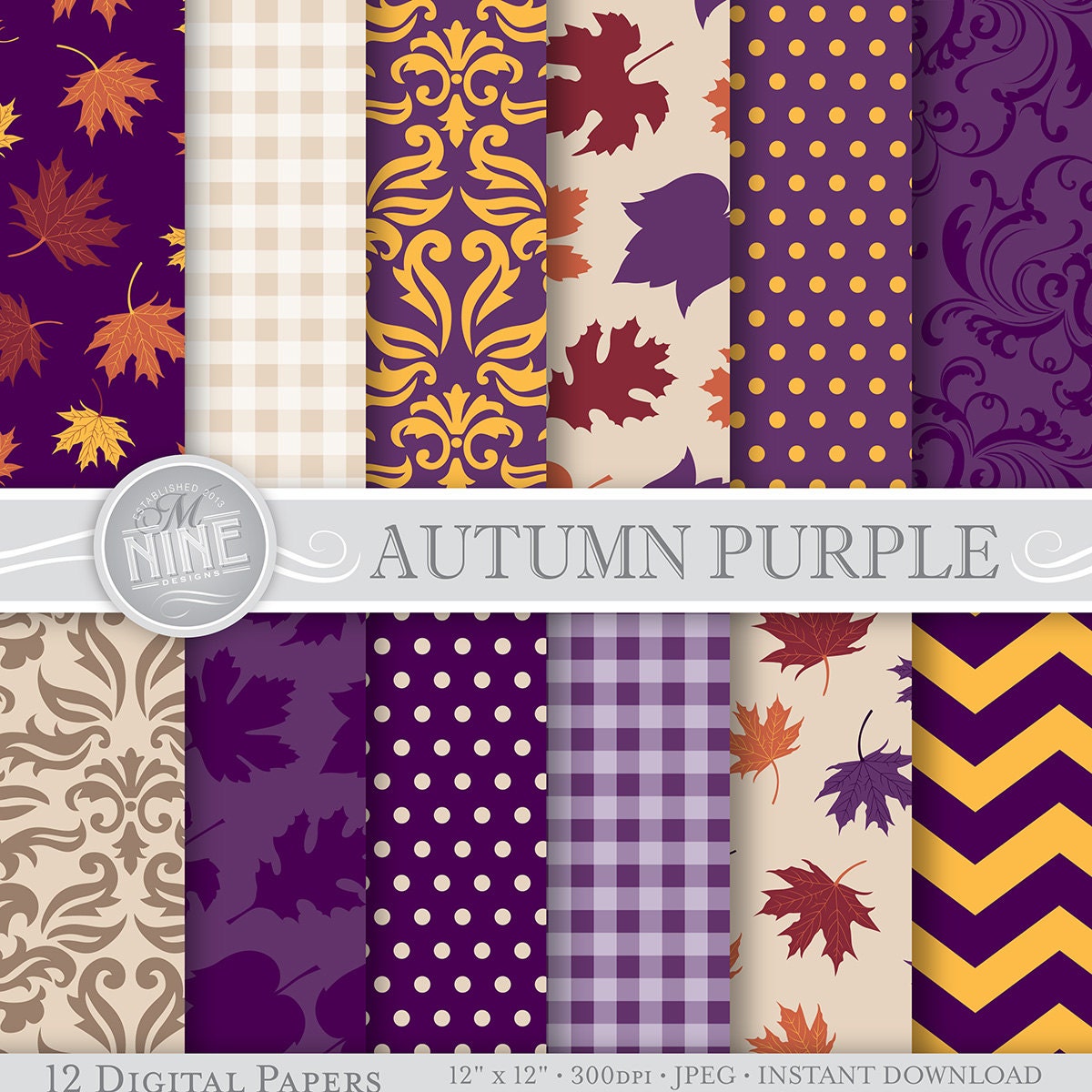 AUTUMN PURPLE Digital Paper 12 x 12 Fall Pattern | Etsy