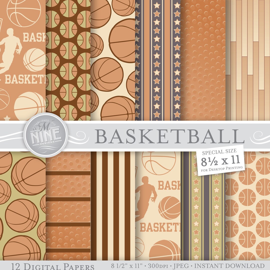 VINTAGE BASKETBALL Digital Paper / Basketball Party Printables / 8 1/2 ...