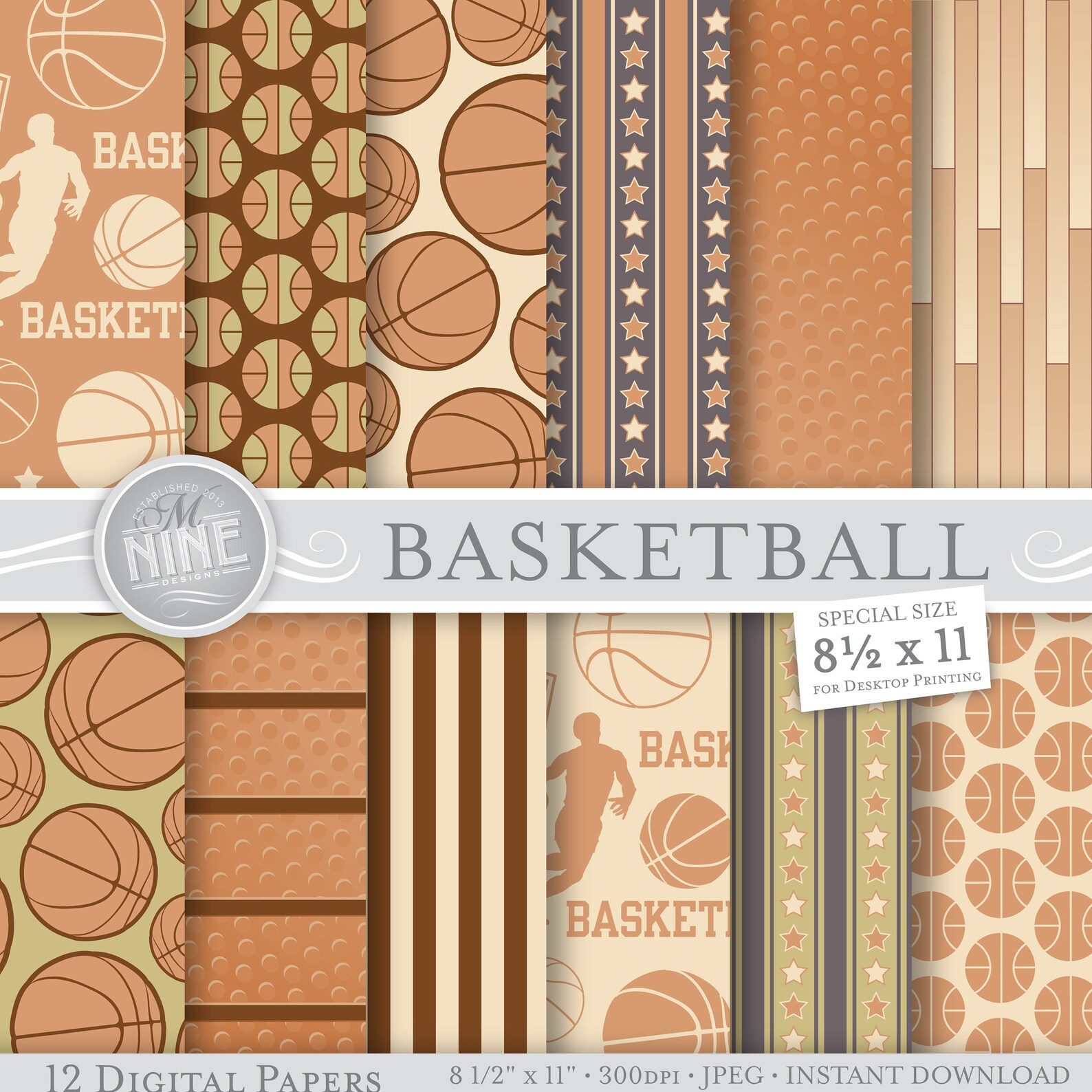 VINTAGE BASKETBALL Digital Paper / Basketball Party Printables - Etsy