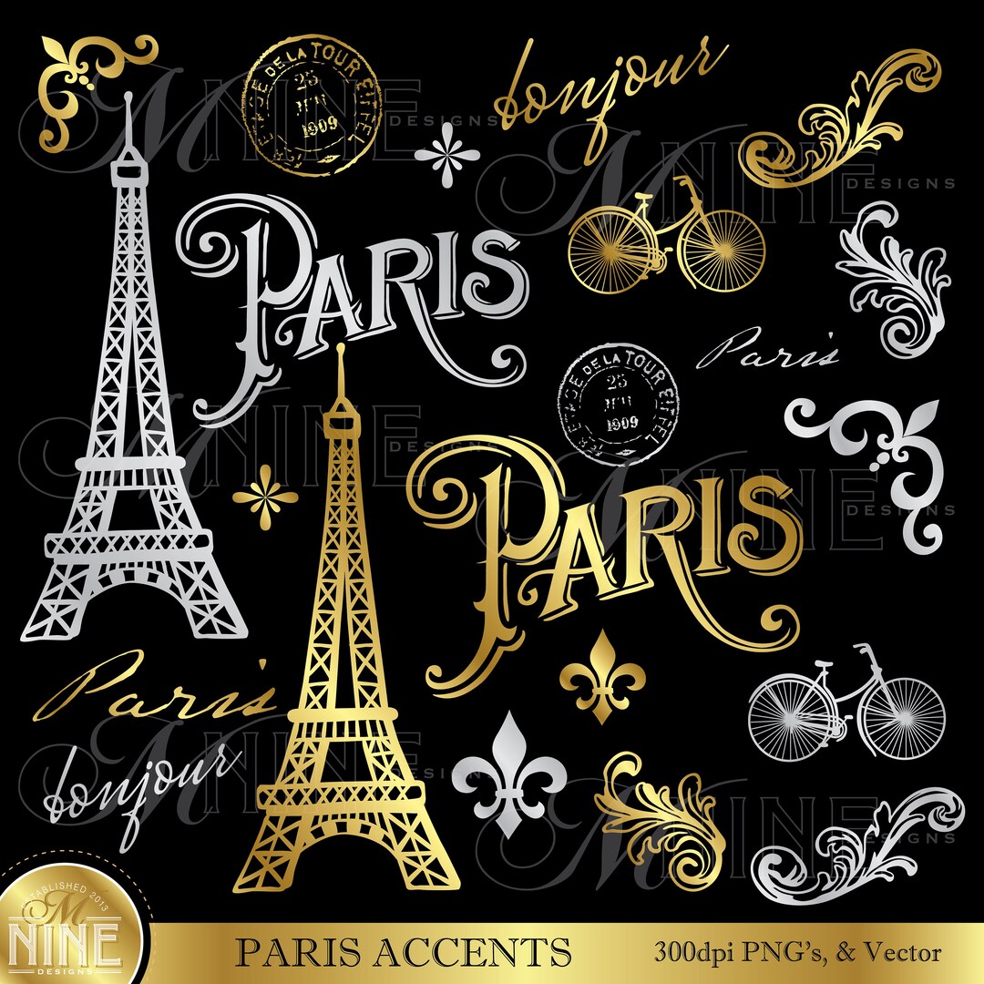 GOLD and SILVER PARIS Clip Art / Paris Theme Clipart Download ...