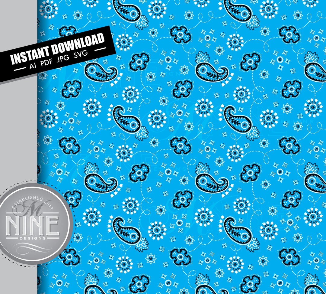 Blue Bandana Pattern Blue Seamless Bandana Svg Pdf Jpg Vector AI ...