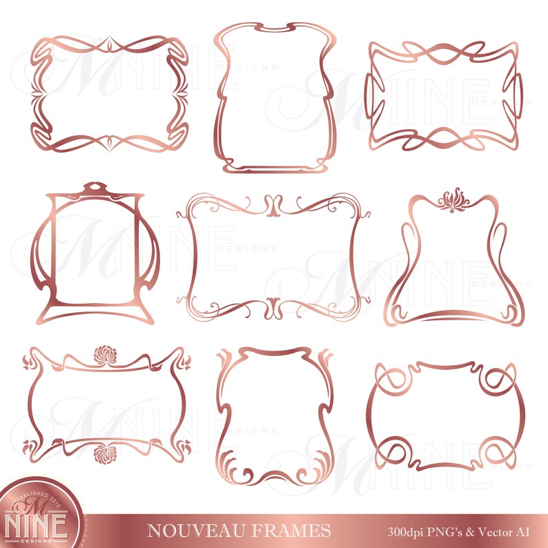 Rose Gold Frame Clipart Rose Gold NOUVEAU FRAMES Clip Art | Etsy
