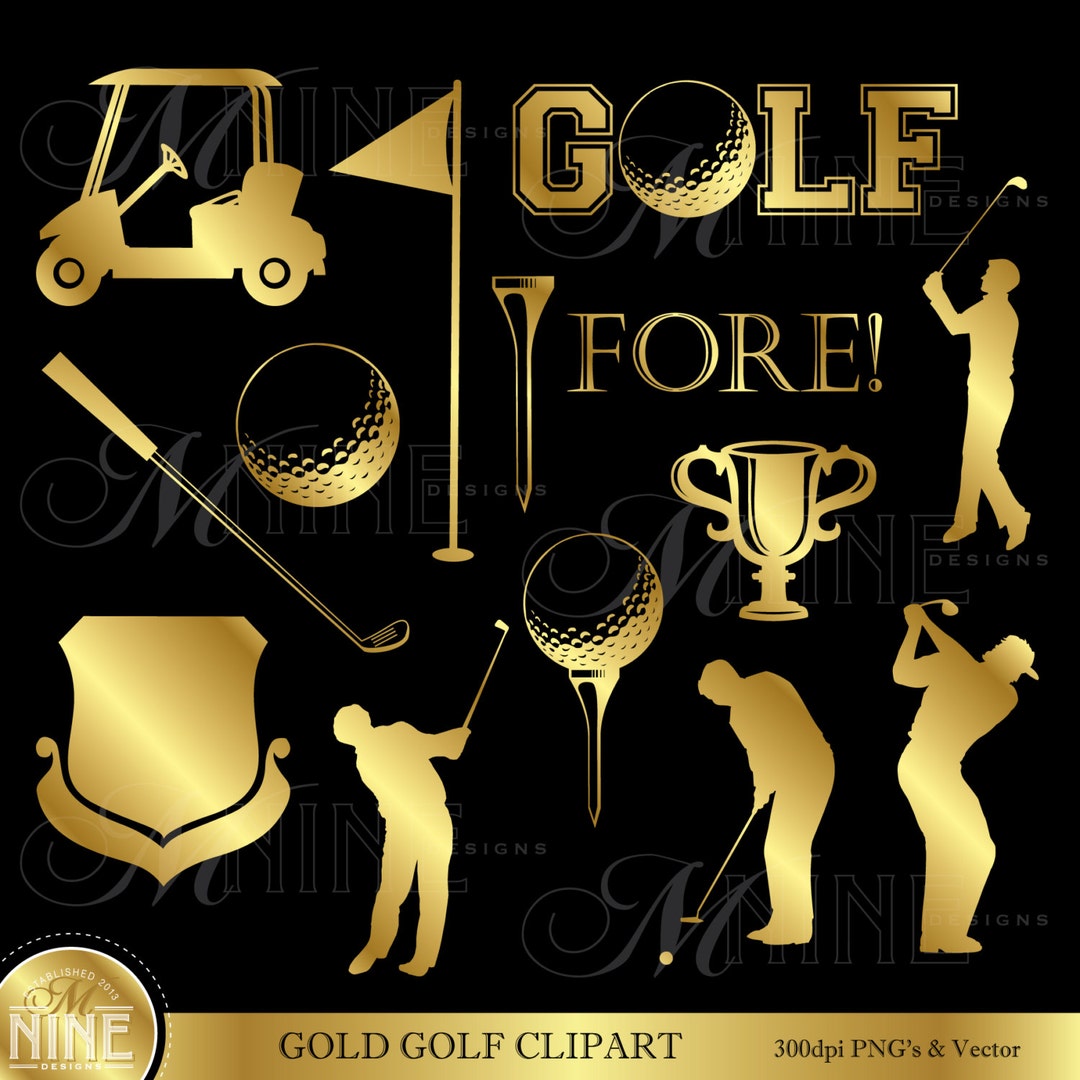 GOLD GOLF CLIPART Digital Clip Art Design Elements, Instant Download ...