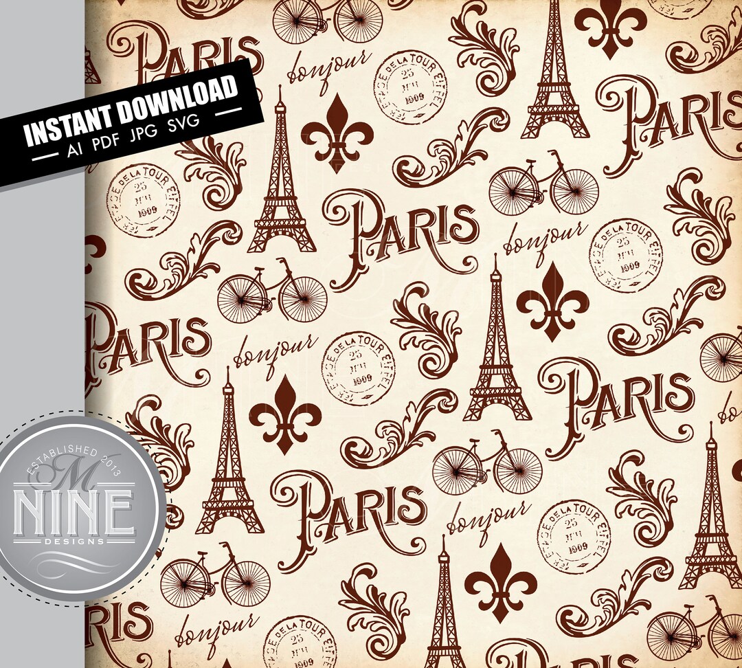 Vintage Parisian Digital Paper Parisian Svg Pdf Jpg Vector AI Download ...