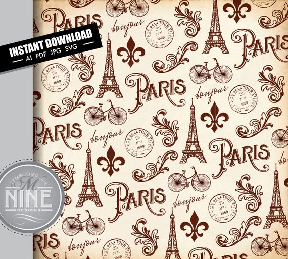 Vintage Parisian Digital Paper Parisian Svg Pdf Jpg Vector | Etsy