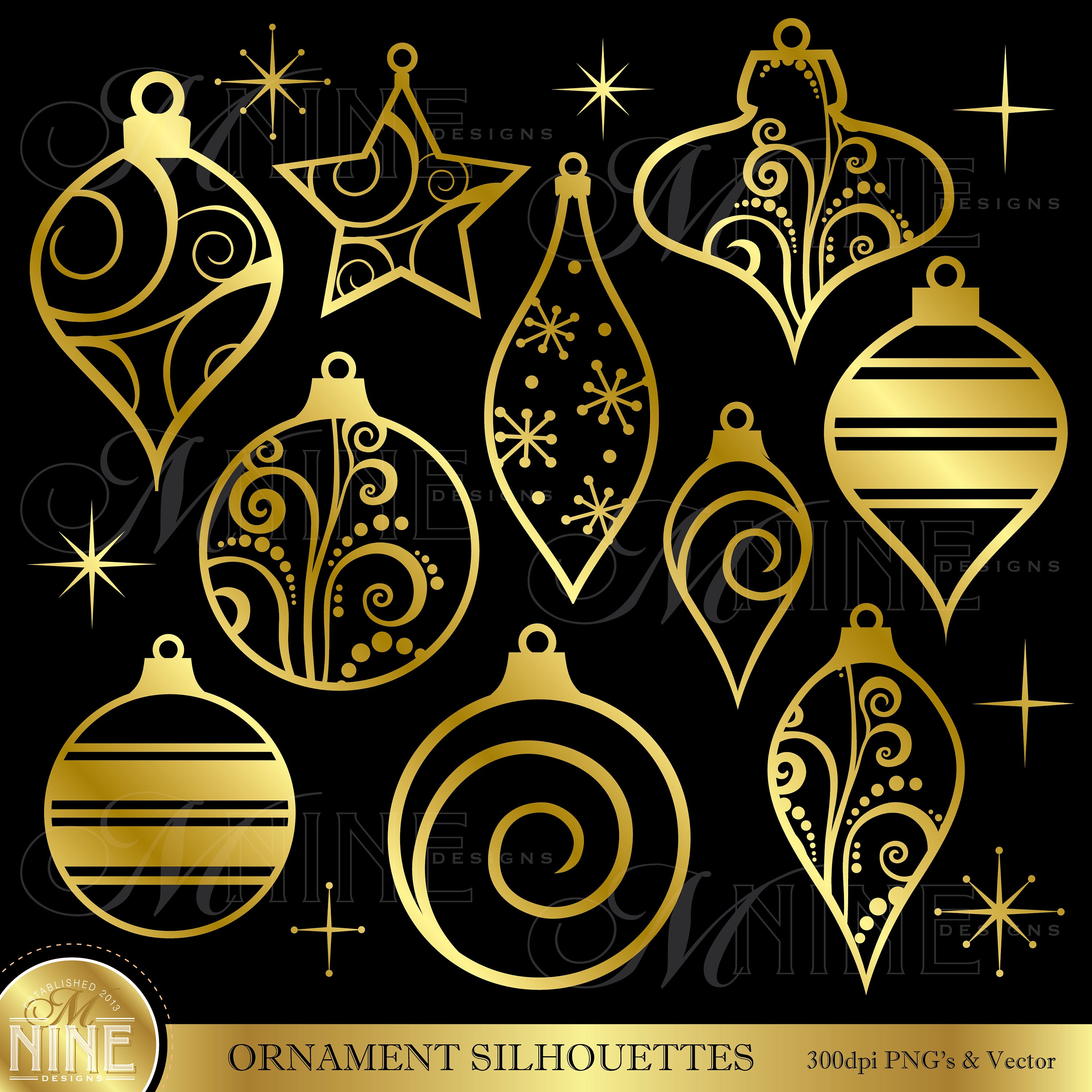 GOLD ORNAMENTS Clipart / Christmas Ornaments Clip Art / Vector | Etsy