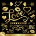 Gold LOVE Clipart Vector Gold VALENTINES Clip Art Lips Heart Arrow ...