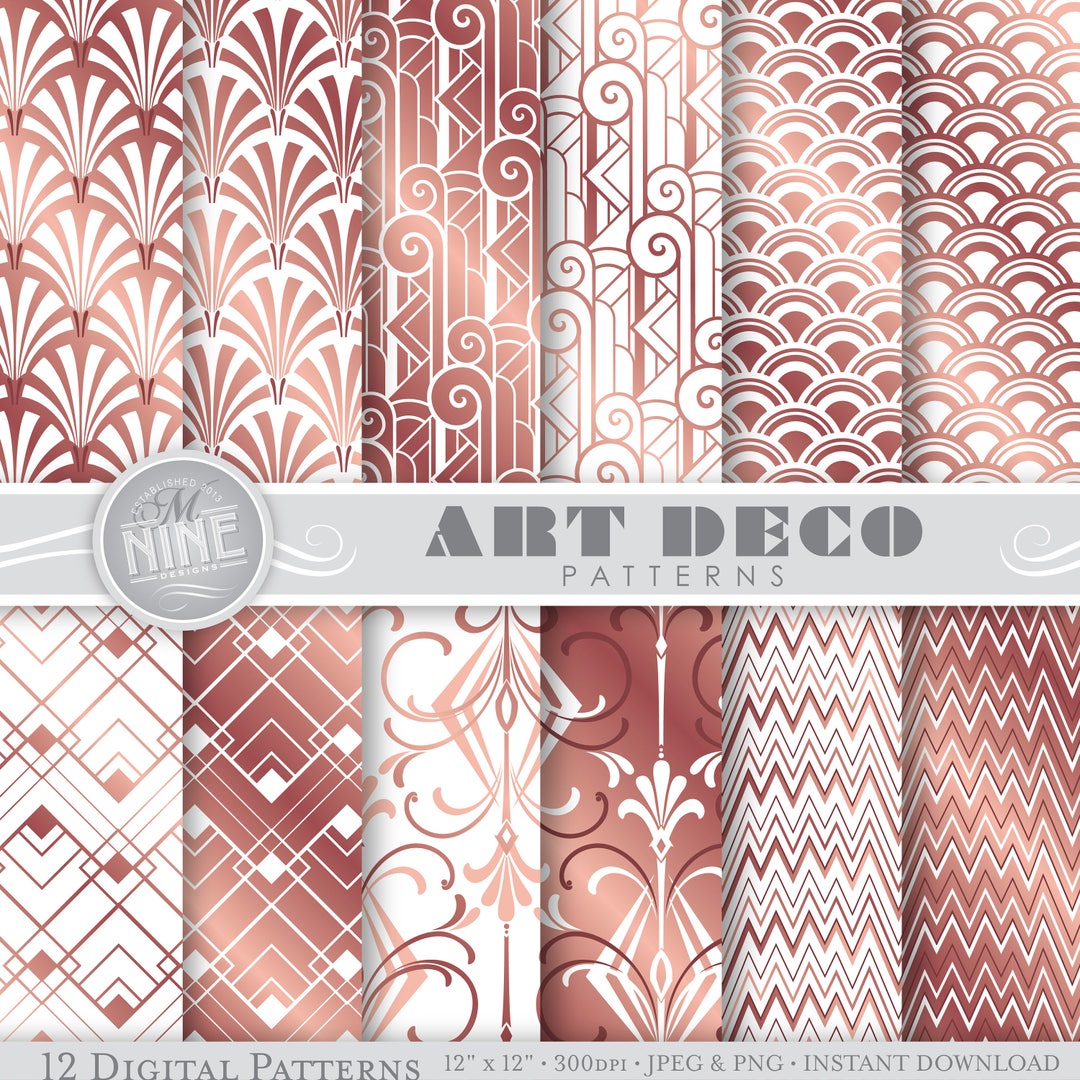 Rose Gold ART DECO Digital Paper / Rose Gold Art Deco Patterns Pattern ...