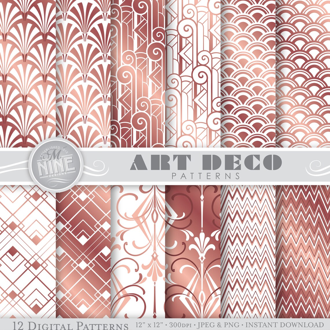 Rose Gold ART DECO Digital Paper / Rose Gold Art Deco Patterns | Etsy