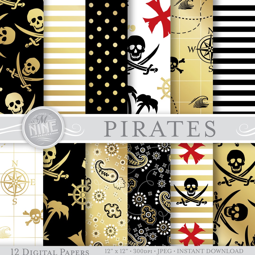 GOLD PIRATES Digital Paper / PIRATE Party Printables / Pirate - Etsy