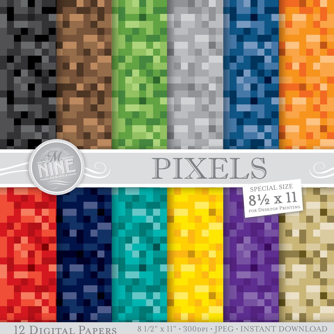 PIXELS Digital Paper Bundle, Pixellated Printable, 8 1/2 X 11 Pixel ...