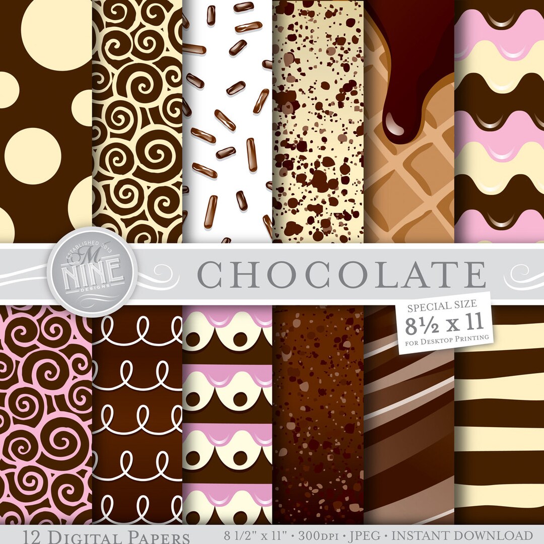 CHOCOLATE Digital Paper Chocolate Theme Printable Downloads 8 1/2 X 11 ...