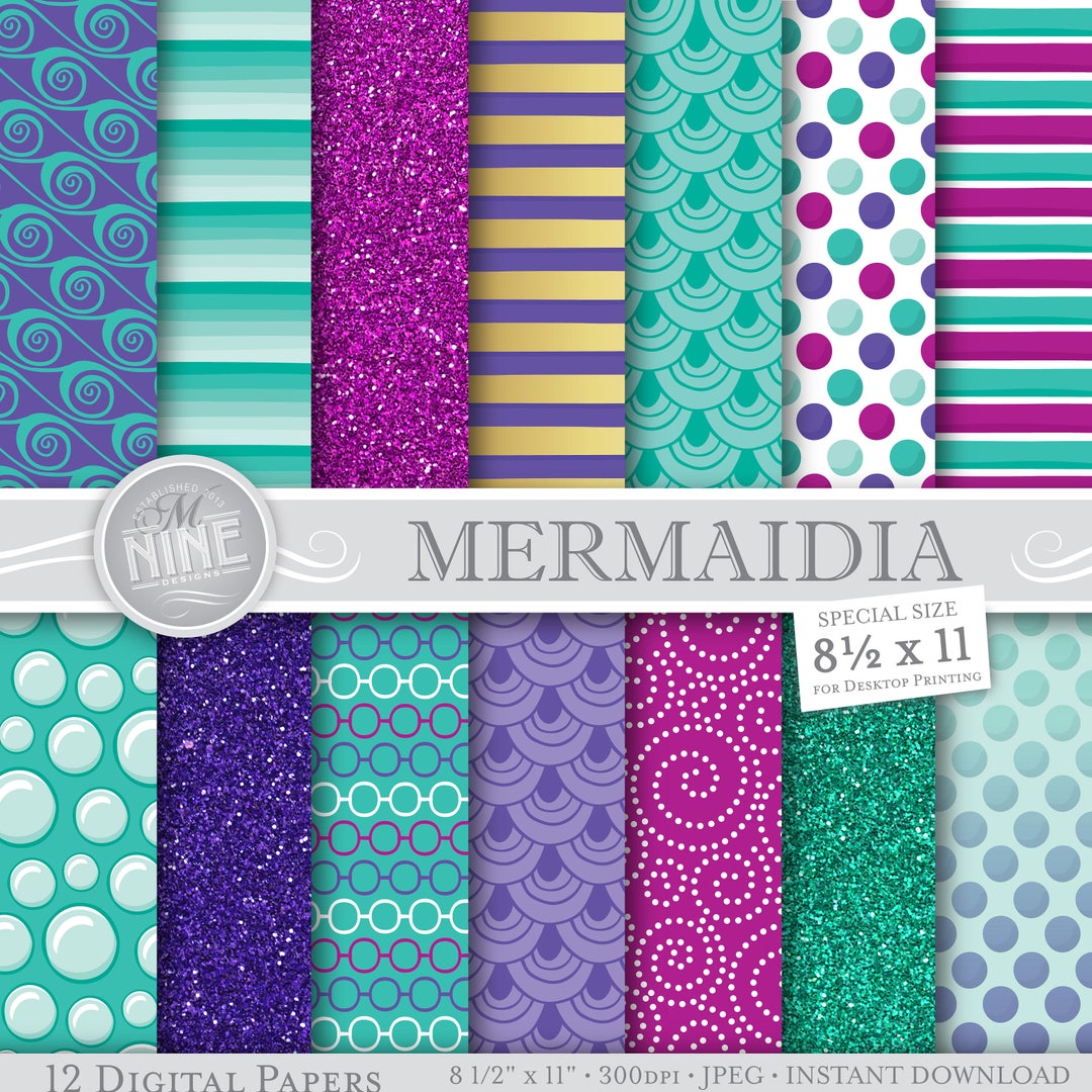 Mermaid Digital Paper Patterns, Little Mermaid Party Digital Paper ...