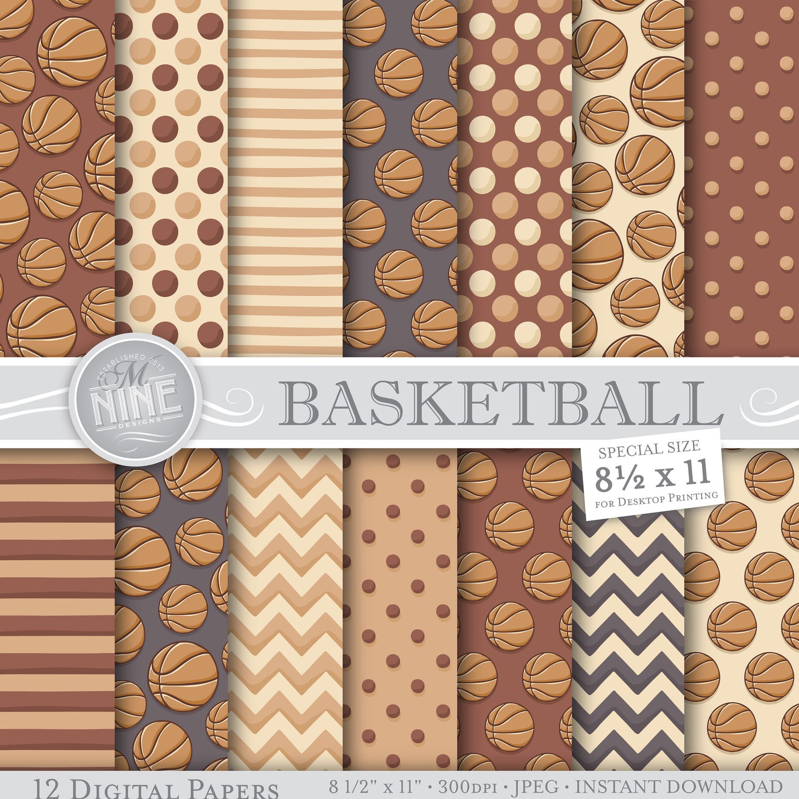 Vintage BASKETBALL Digital Paper Sports Printables Digital | Etsy