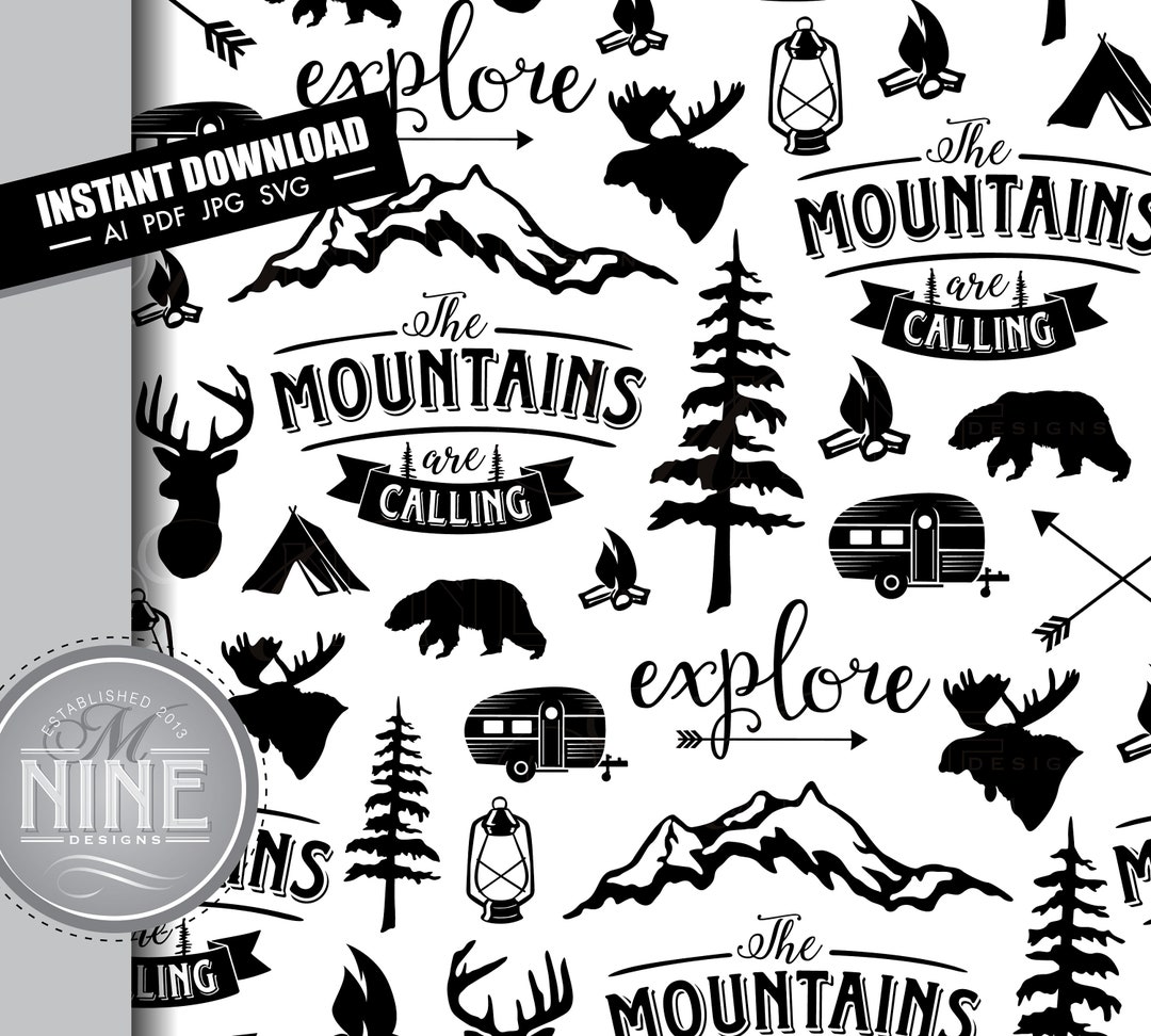 Mountain Adventure Theme Print Pattern Seamless Repeatable Mountains ...