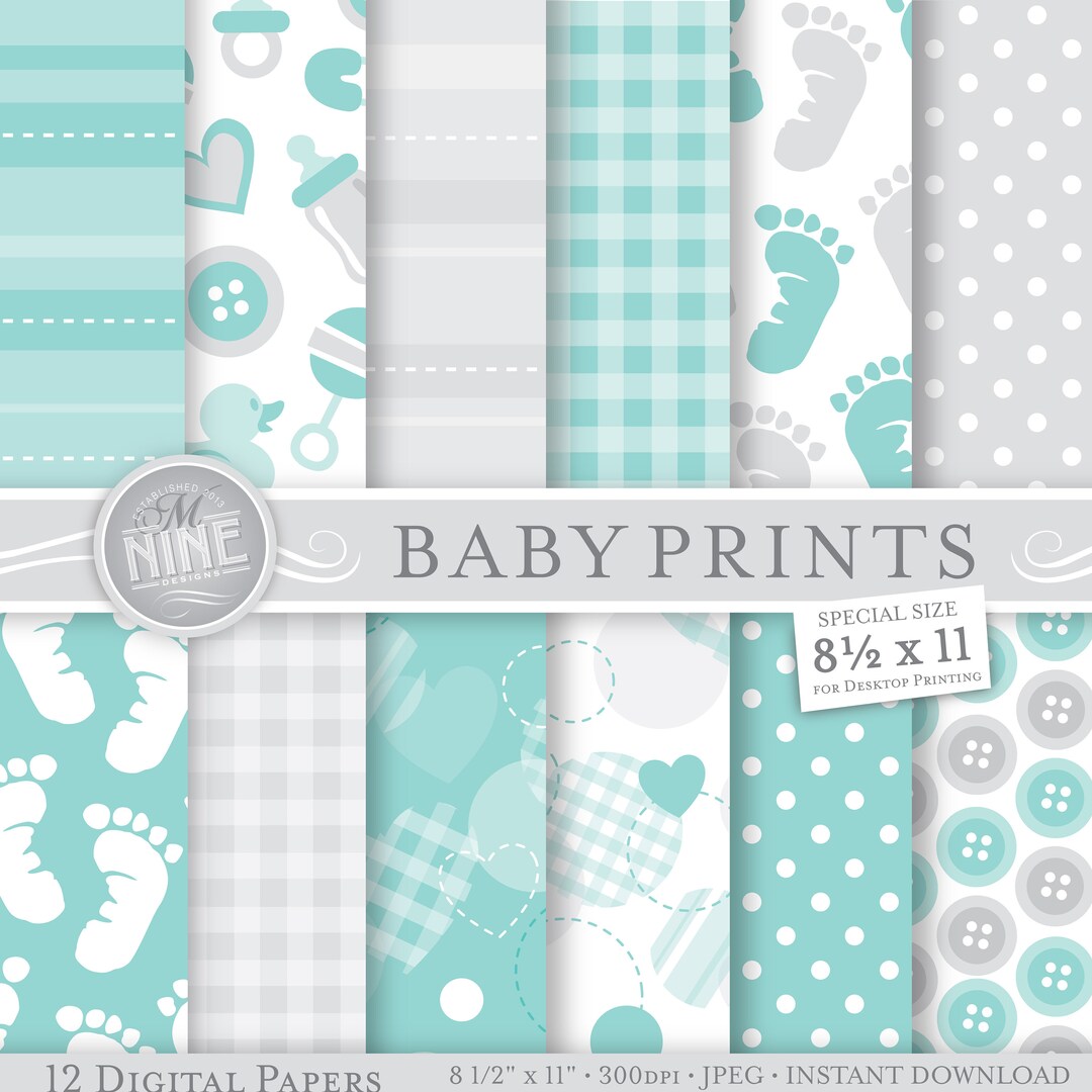 BABY Digital Paper / Grey and Teal BABY Patterns / Baby Theme Downloads ...