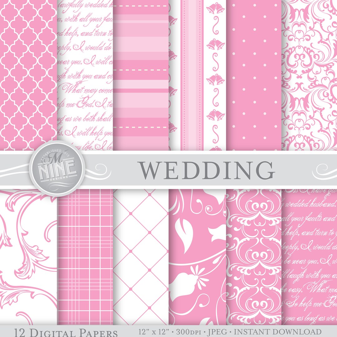 Wedding Digital Paper: PINK WEDDING Printable Pattern Prints, Wedding ...
