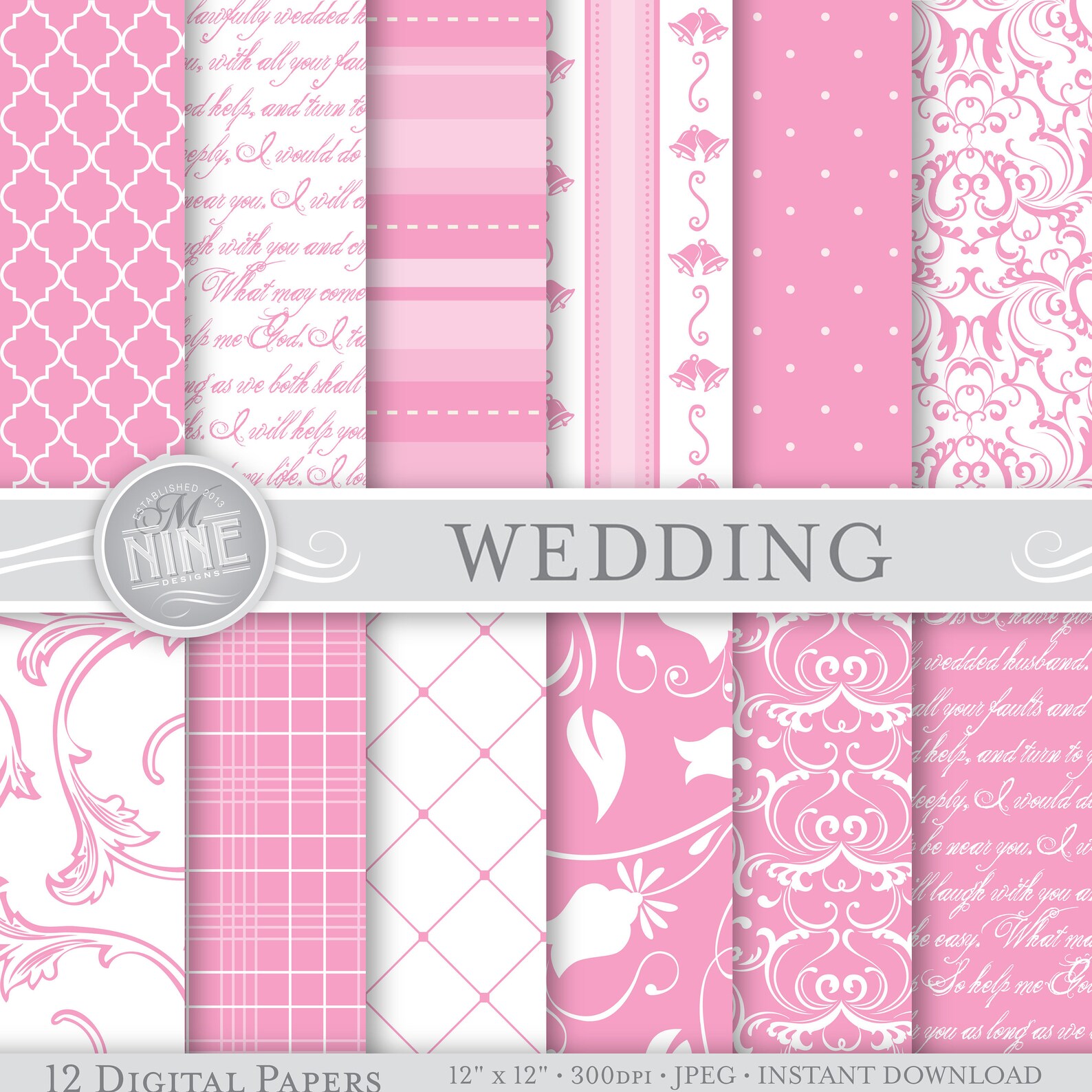 Wedding Digital Paper: PINK WEDDING Printable Pattern Prints | Etsy