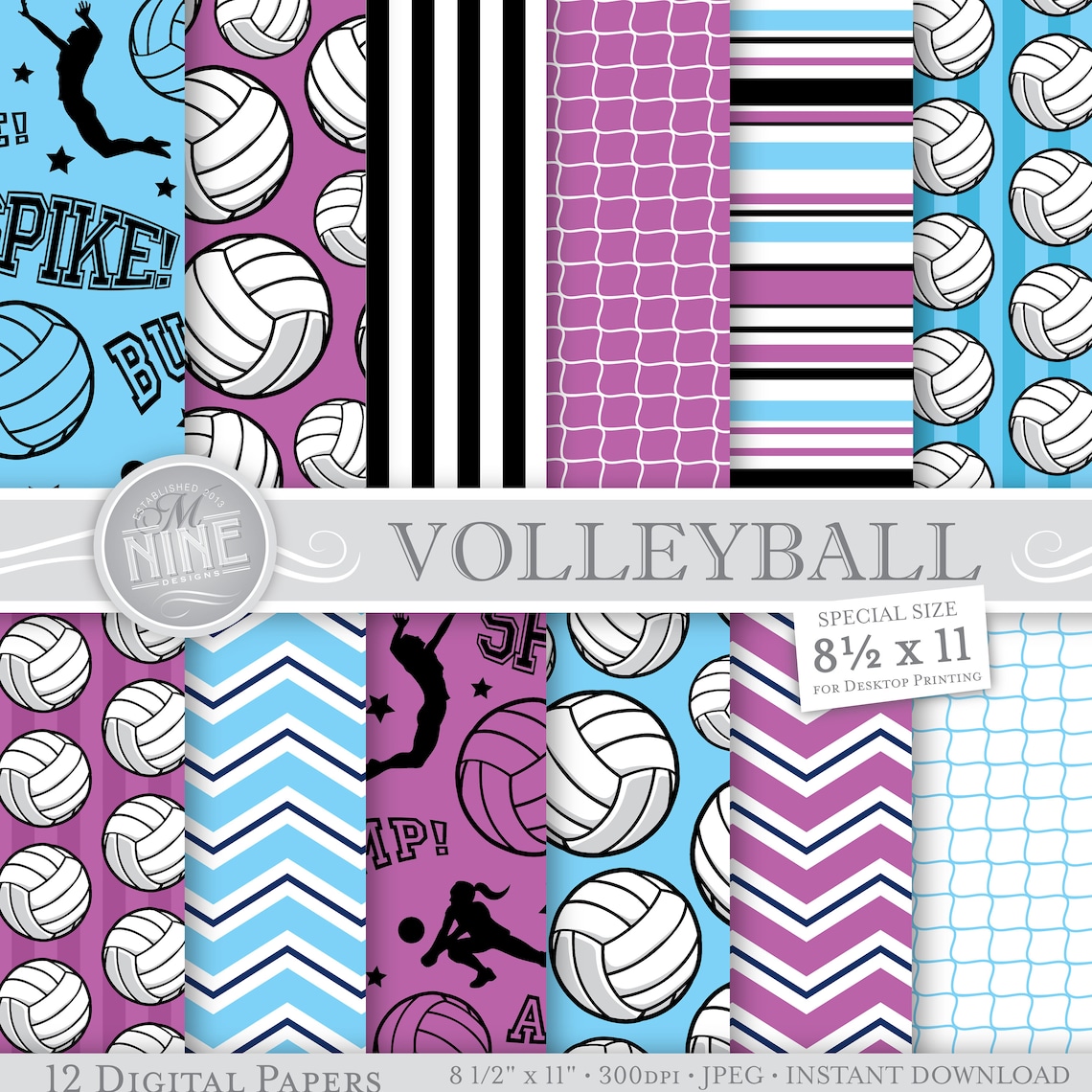 VOLLEYBALL Digital Paper / Volleyball Party Printables / 8 1/2 - Etsy ...