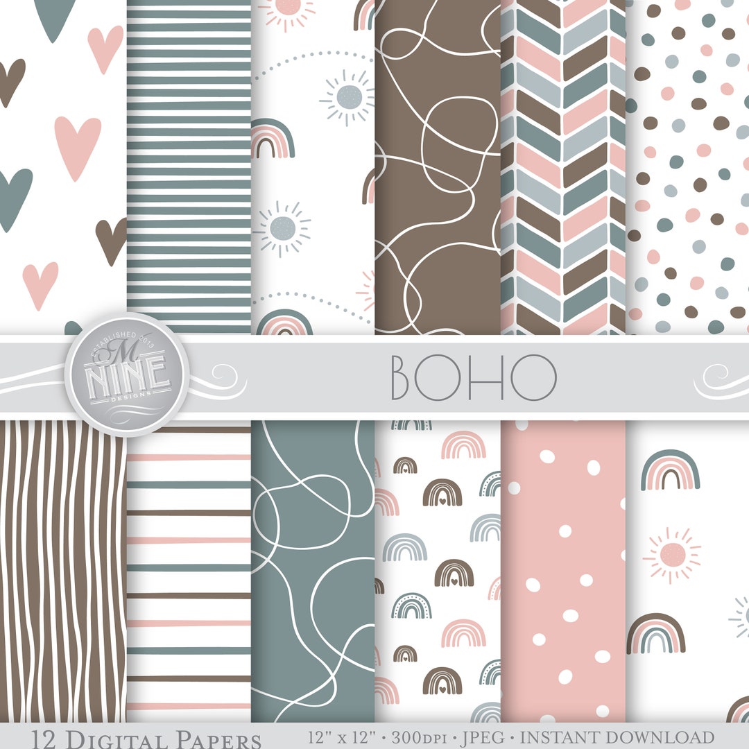 Boho Rainbows Digital Paper Boho Rainbows Seamless Digital Paper ...
